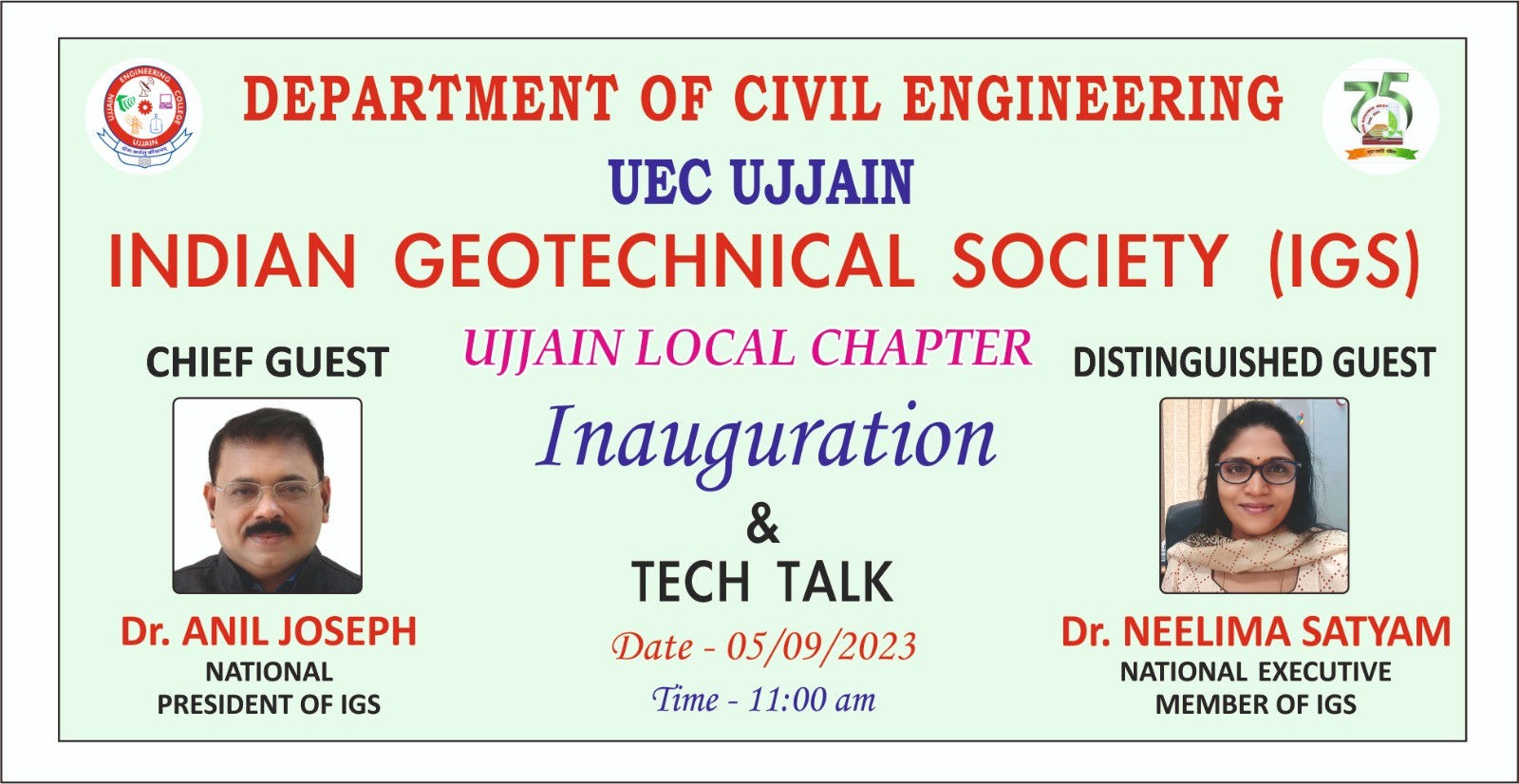 52nd Local Chapter of IGS was inaugurated at Ujjain Engineering College ...